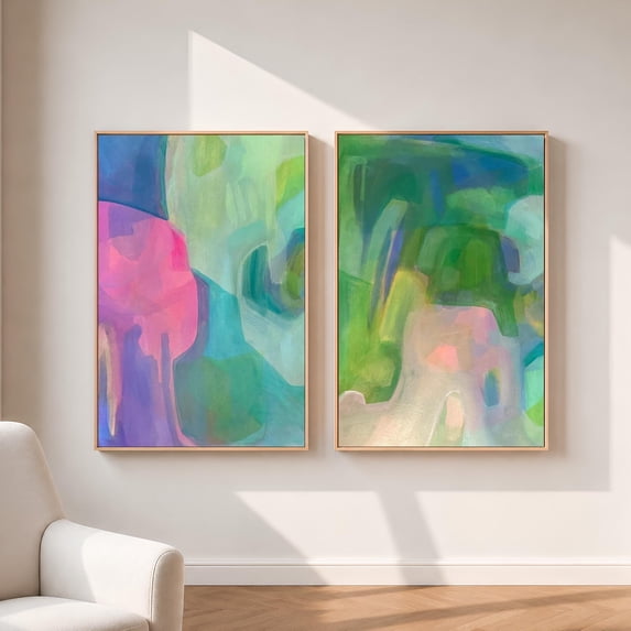 Abstract wall art Pink Blue and Green Modern Minimalist Prints Eclectic ...