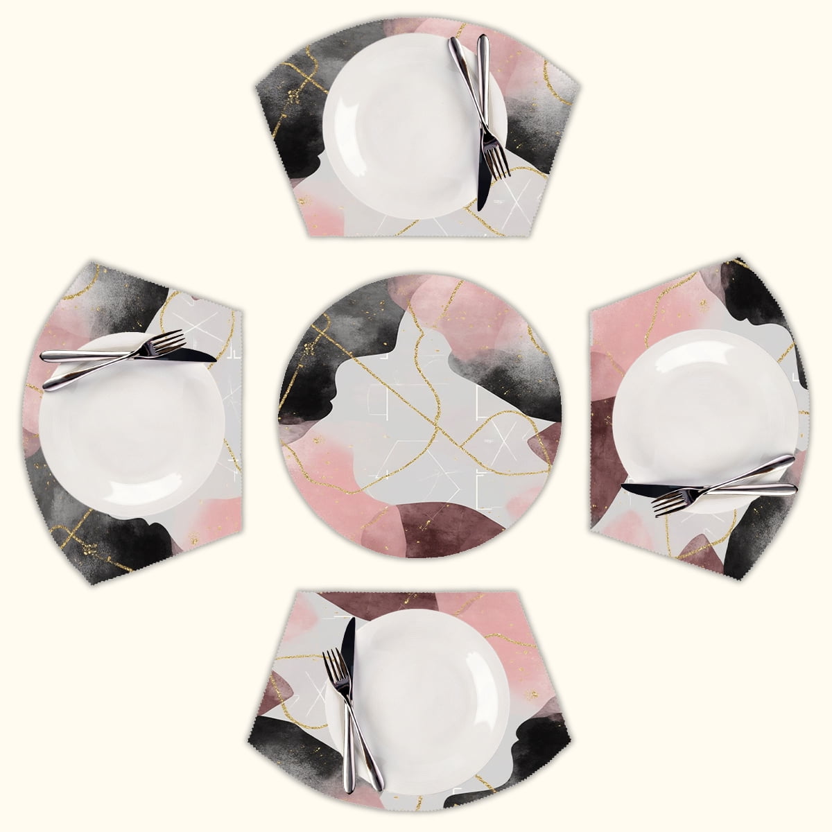 Abstract watercolor gold design Round Table Placemats Set Of 5 Wedge ...