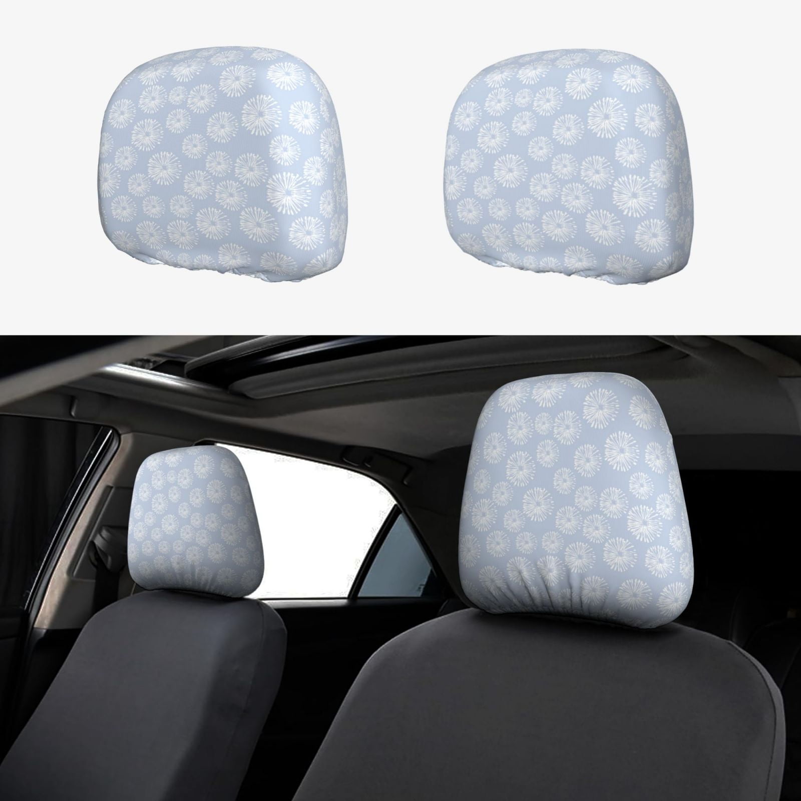 Abstract white flower Headrest Cover for Cars, 2Pack Car Headrest Cover ...