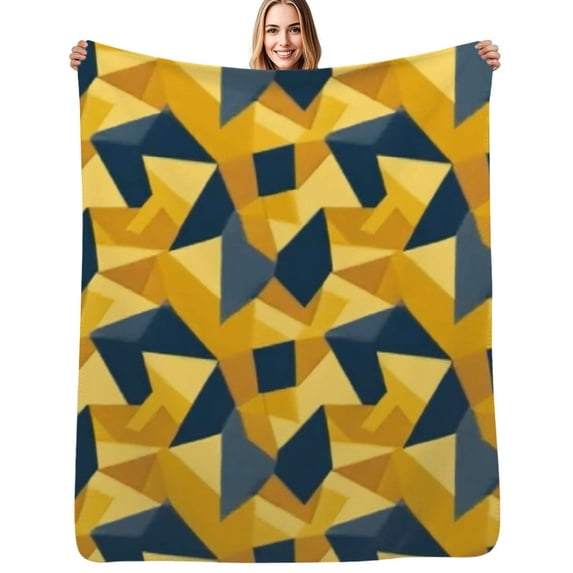 Abstract yellow blue geometric pattern Flannel Blanket Warm Soft ...