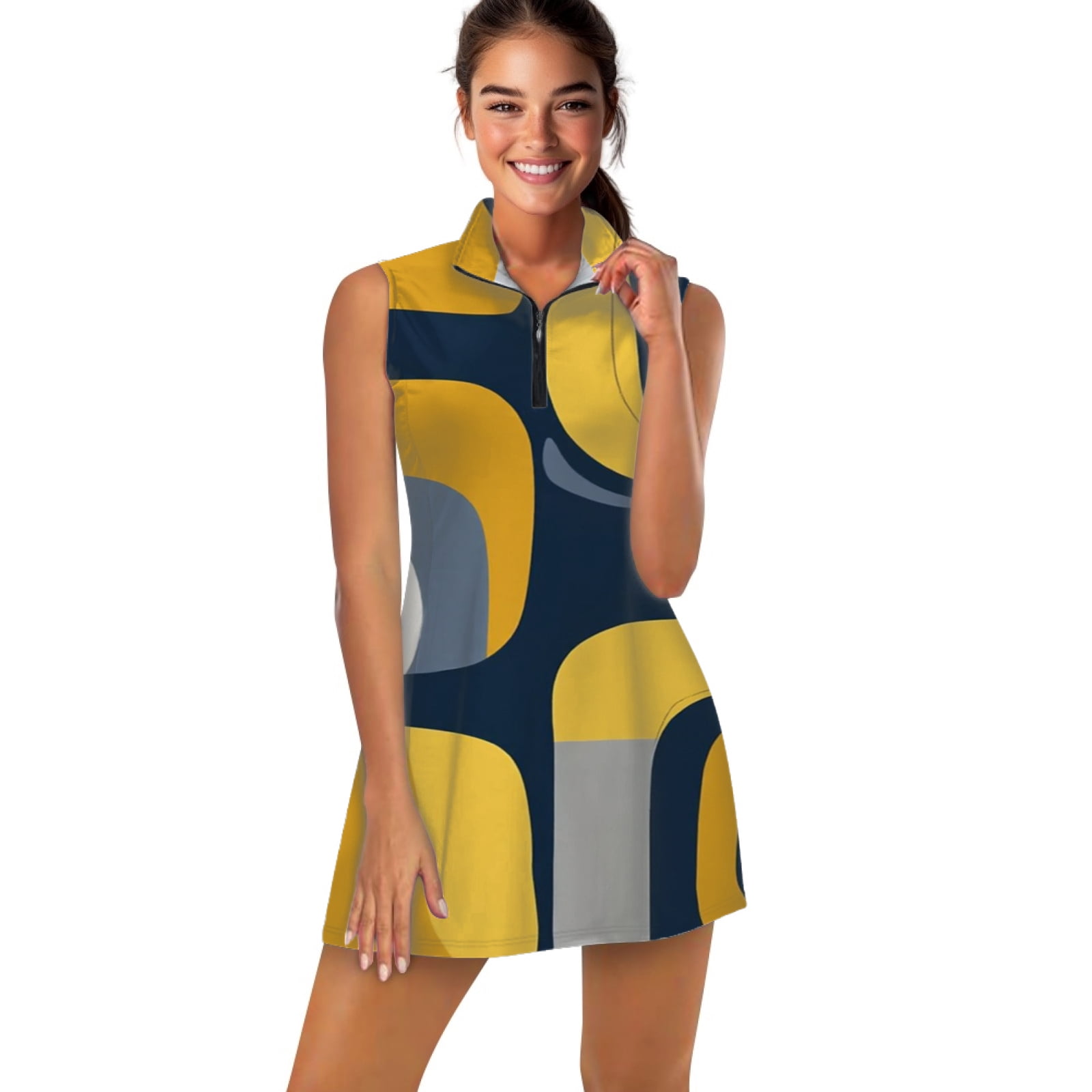 Abstract yellow navy gray art Sports Dresses Women Tennis Dress with ...