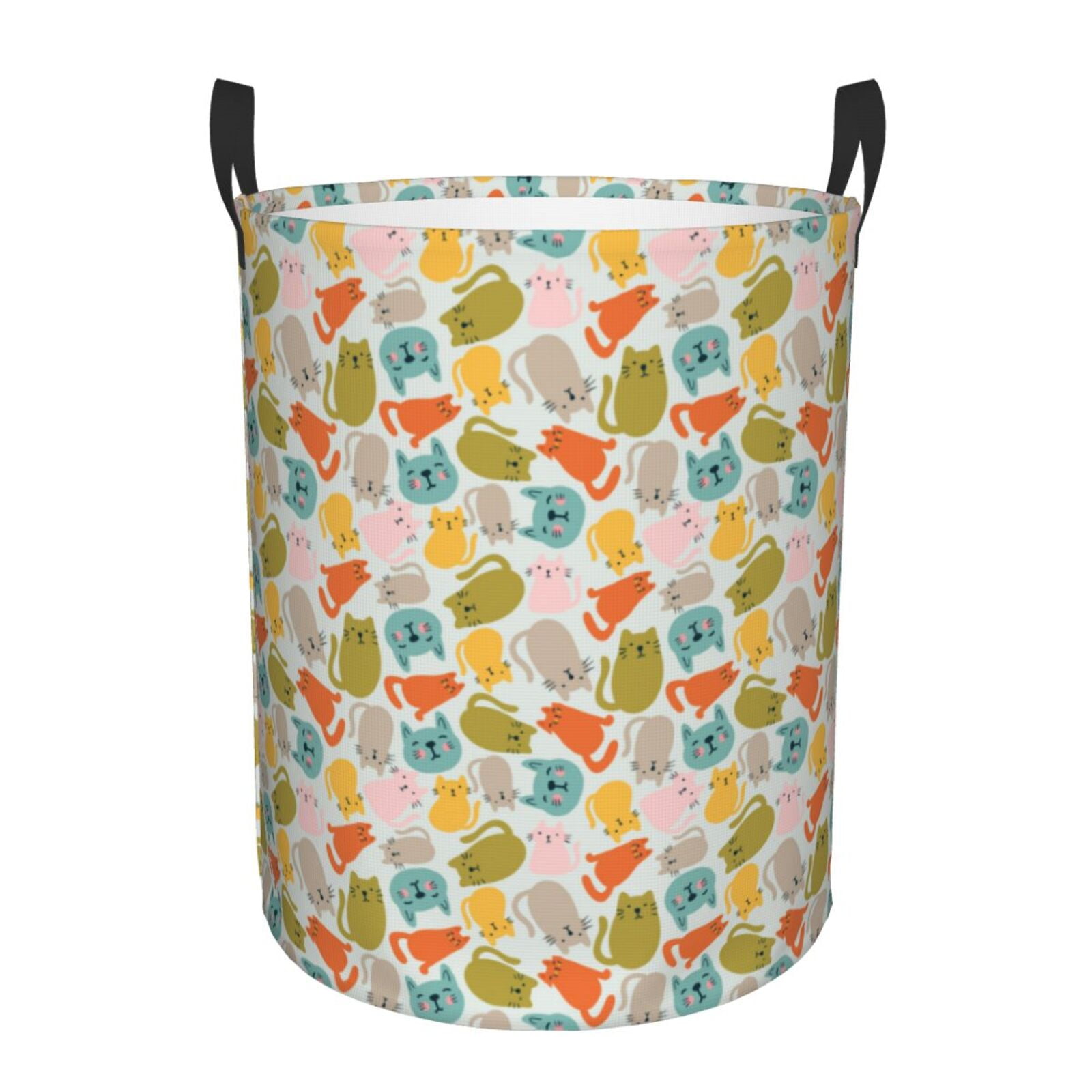 AbstractCute Colorful Cartoon Cat Round Laundry Basket, Laundry Hamper ...