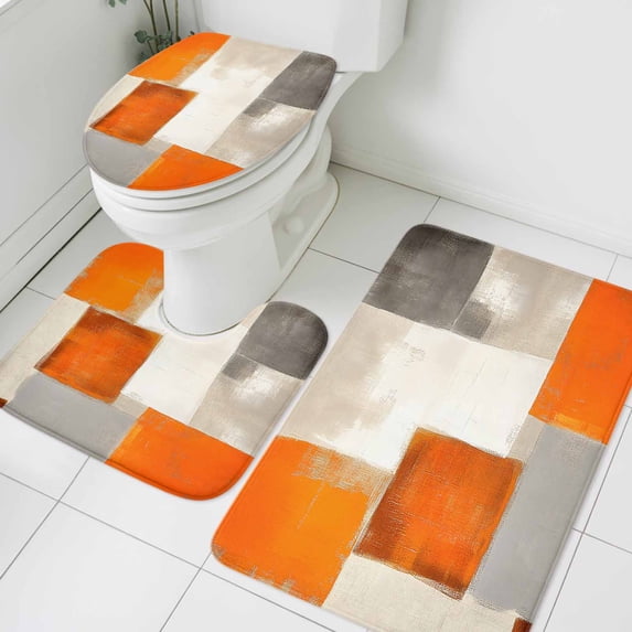 AbstractOrange Gary Paint Bathroom Rugs Set Retro Mottled Oil Painting ...