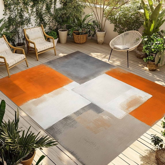 AbstractOrange Gary Paint Outdoor Rug, Mottled Oil Painting Retro Non ...