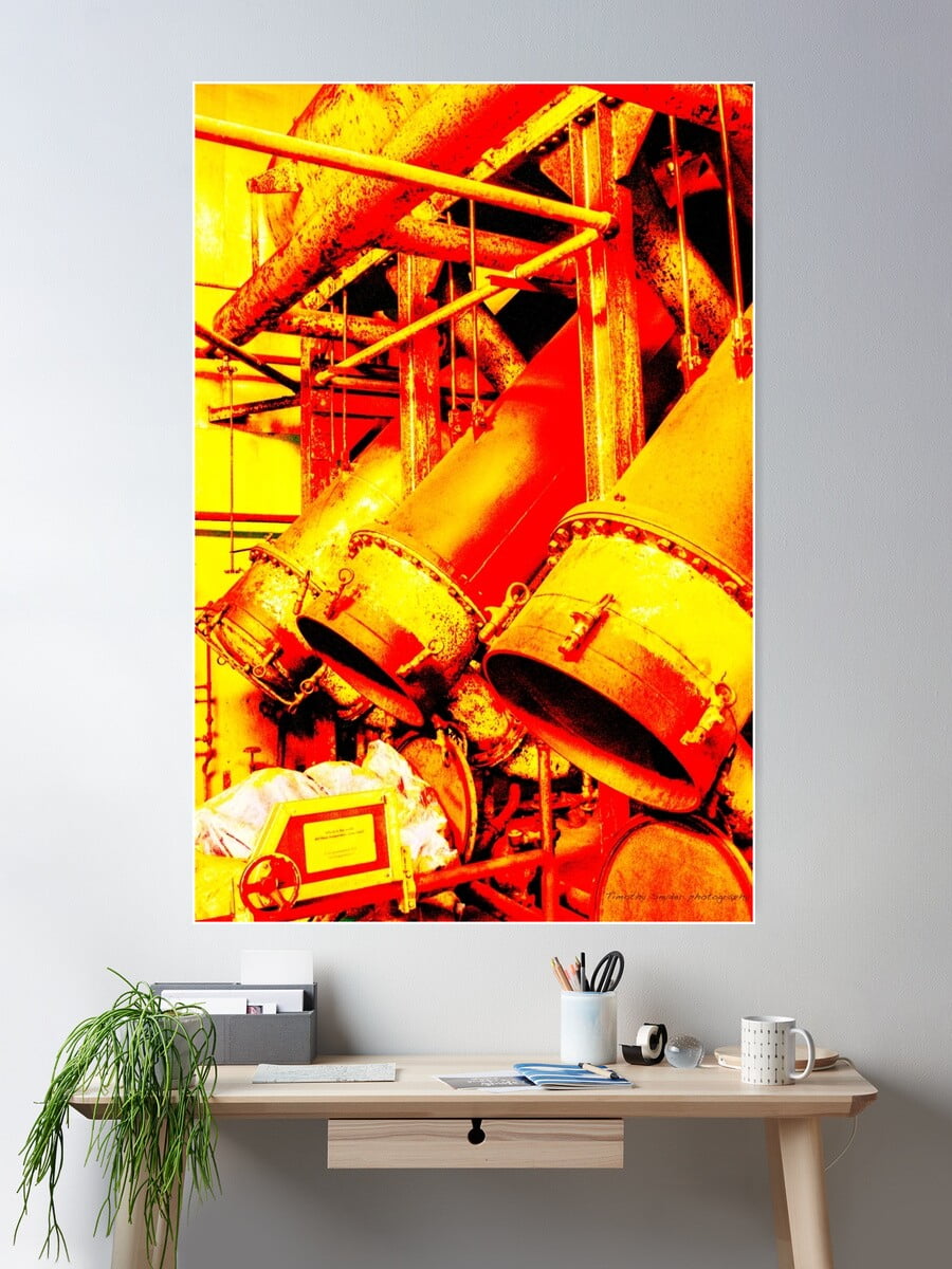 Abstracted Tubes In Yellow And Red Poster Wall Art, Modern Wall Decor ...