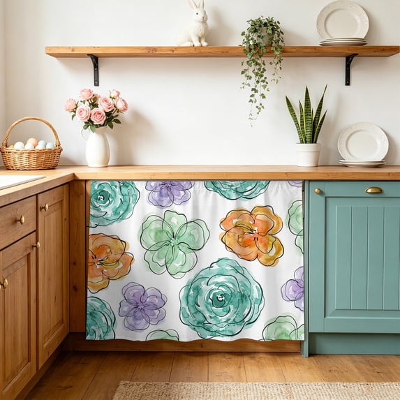 Abstraction Art Cabinet Curtains 28" W x 35" L Watercolors Flowers ...