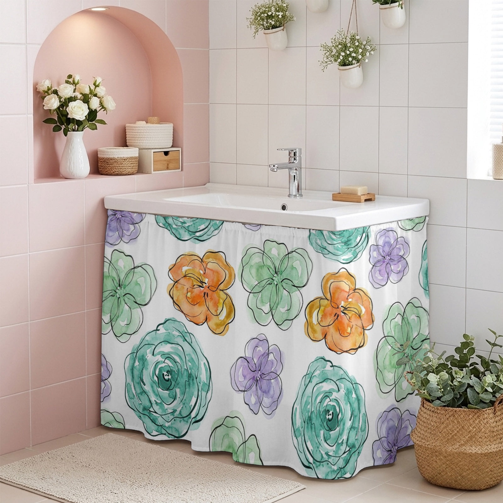 Abstraction Art Cabinet Curtains 35" W x 35" L, Watercolors Flowers ...