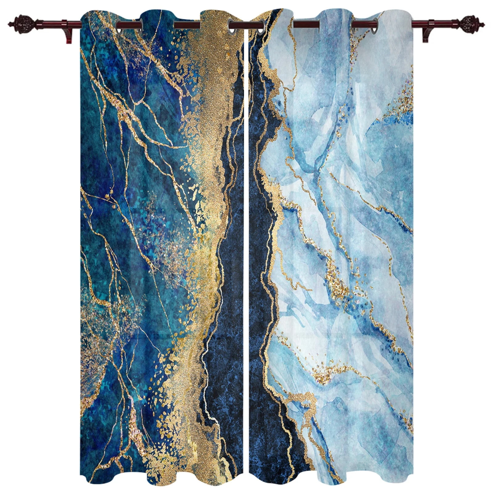 Abstraction Blue Marble Modern Window Curtains for Living Room Bedroom ...