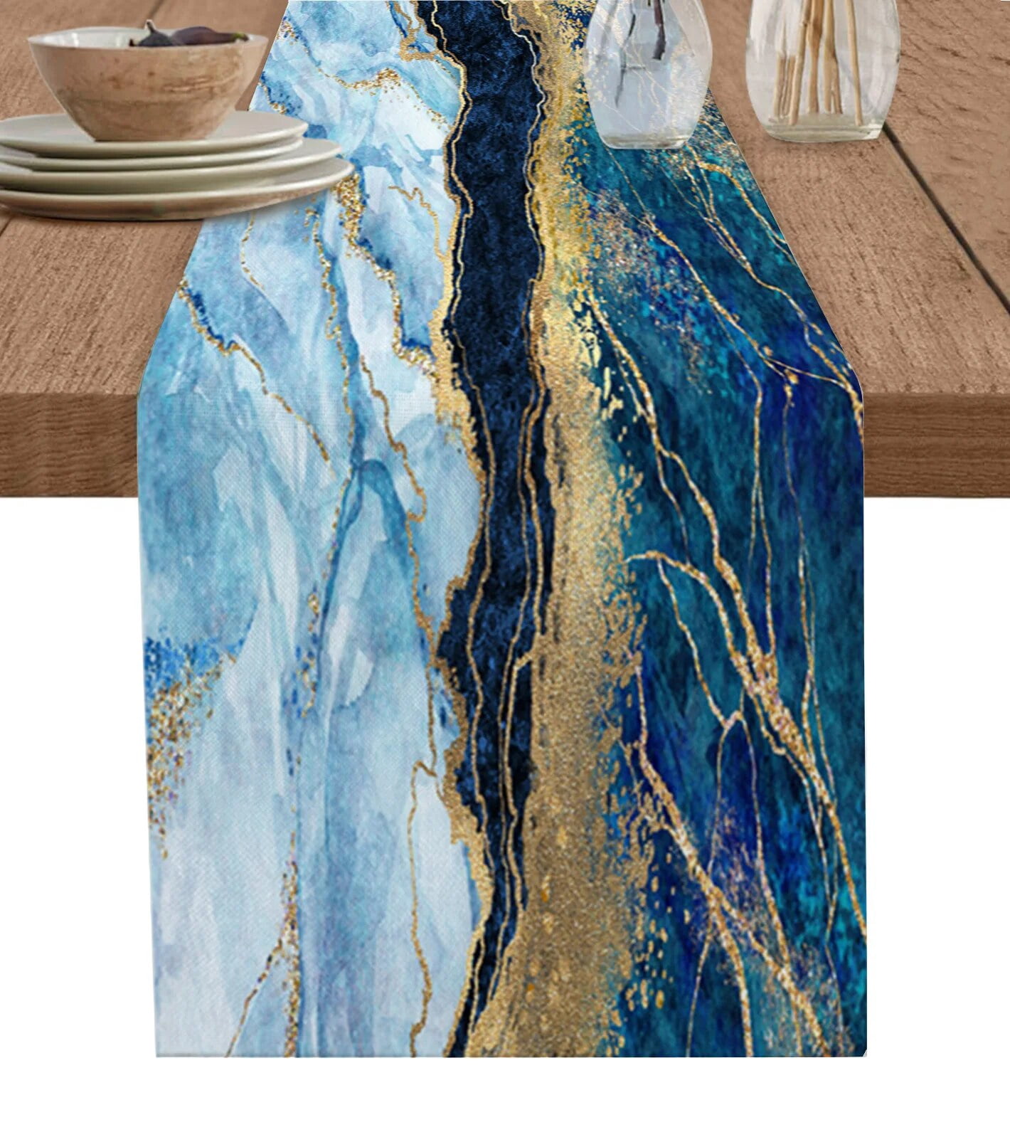 Abstraction Blue Marble Table Runner for Wedding ration Modern Party ...
