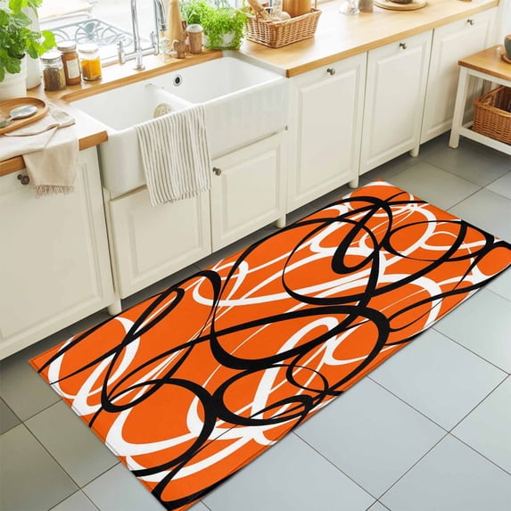 Abstraction Distortion Lines Art Rectangle Rug 2'x6' Black Orange White ...