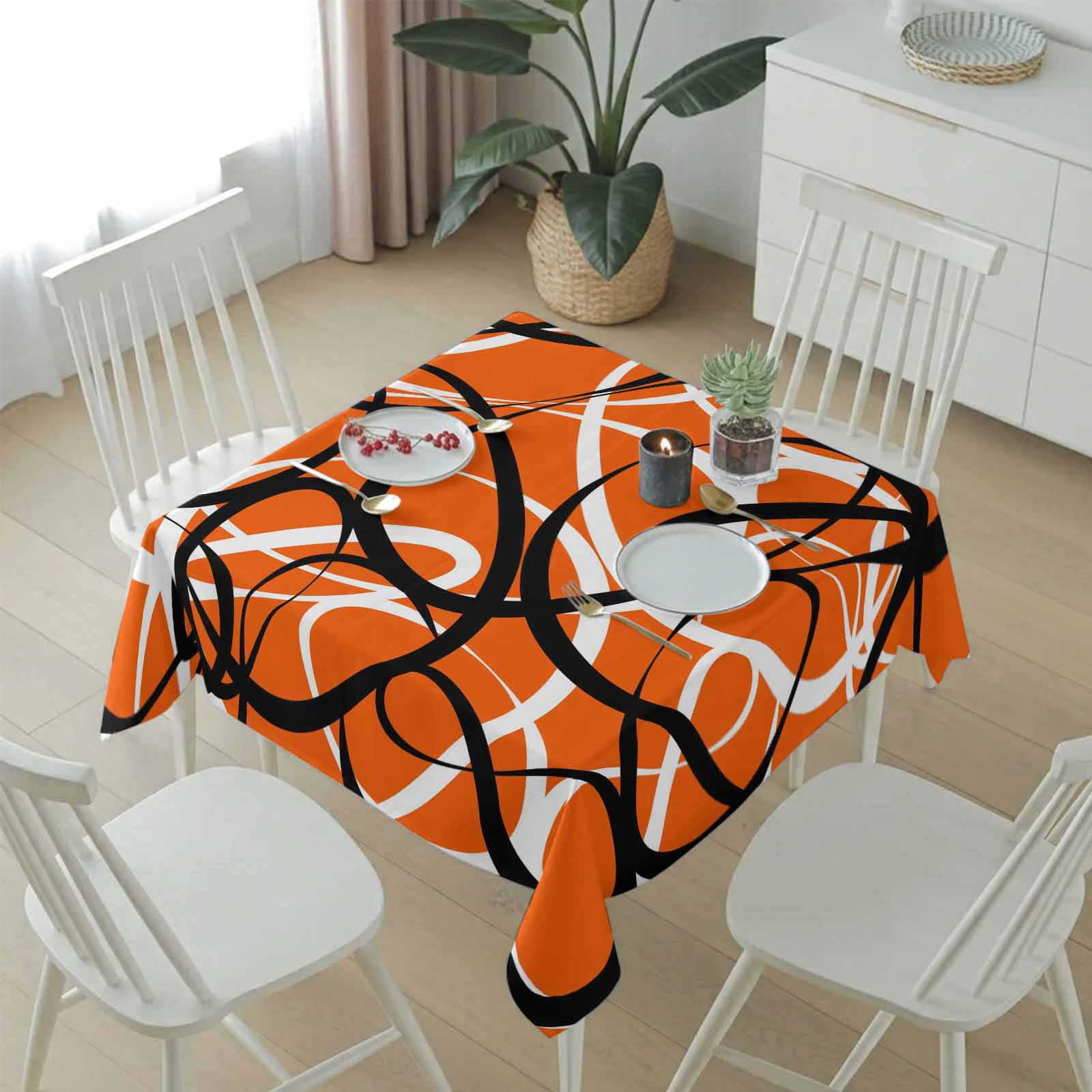 Abstraction Distortion Lines Art Table Cloth 60x60in, Waterproof Square ...