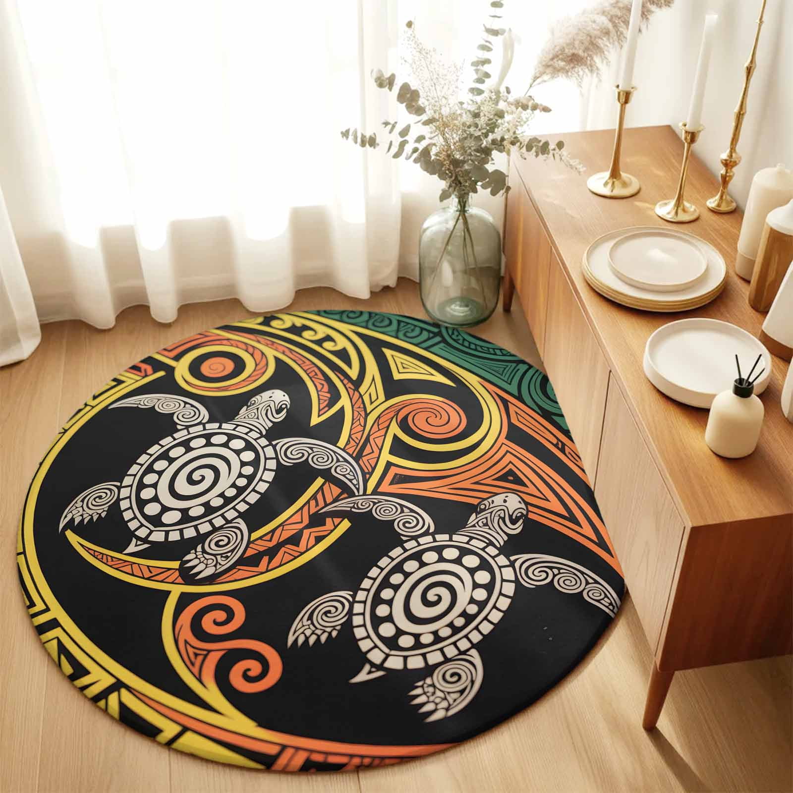 Abstraction Marine Life Turtle Round Rug 3ft Retro Polynesia Texture ...