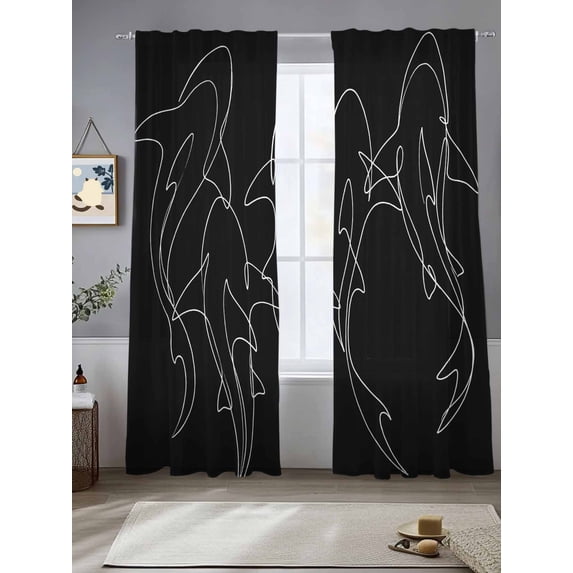 Abstractions Black White Line Sharks Chiffon Sheer Curtains 84 Inches ...