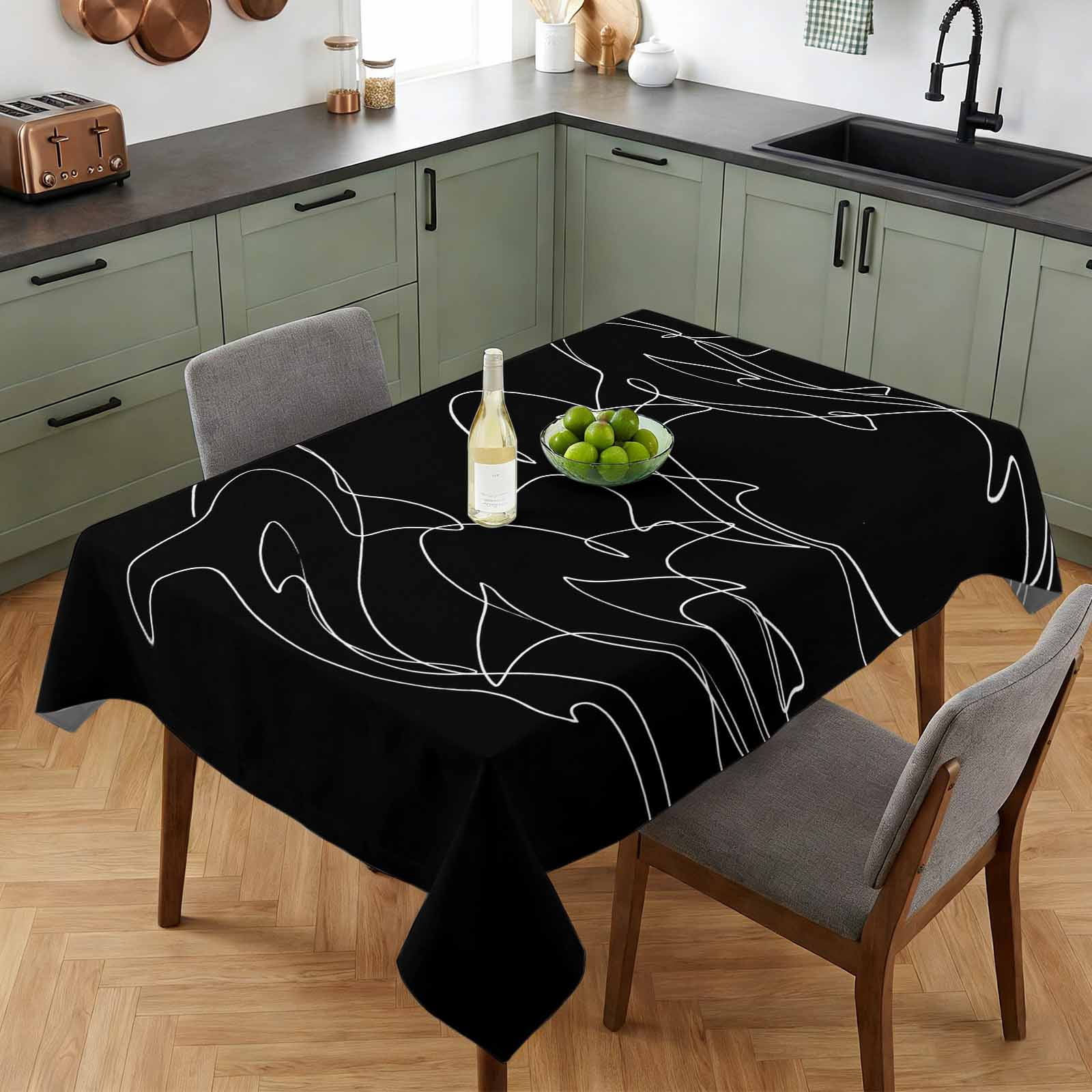 Abstractions Black White Line Sharks Table Cloth 52x70in, Waterproof ...