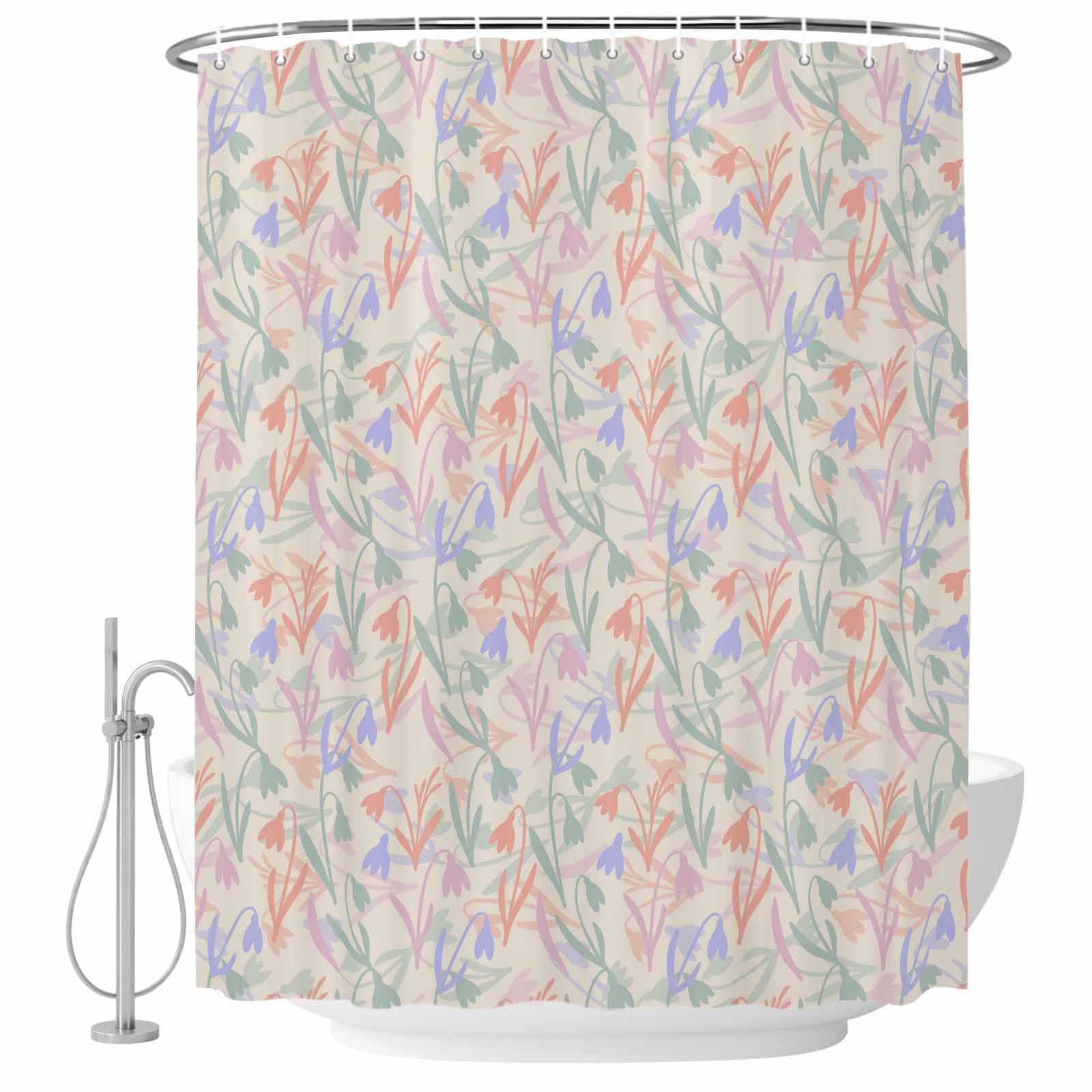 Abstractions Floral Bathroom Shower Curtains with Hooks, Spring Tulips ...