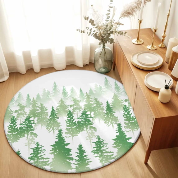 Abstractions Green Forests Round Rug 3ft Trees Silhouettes Art Washable ...