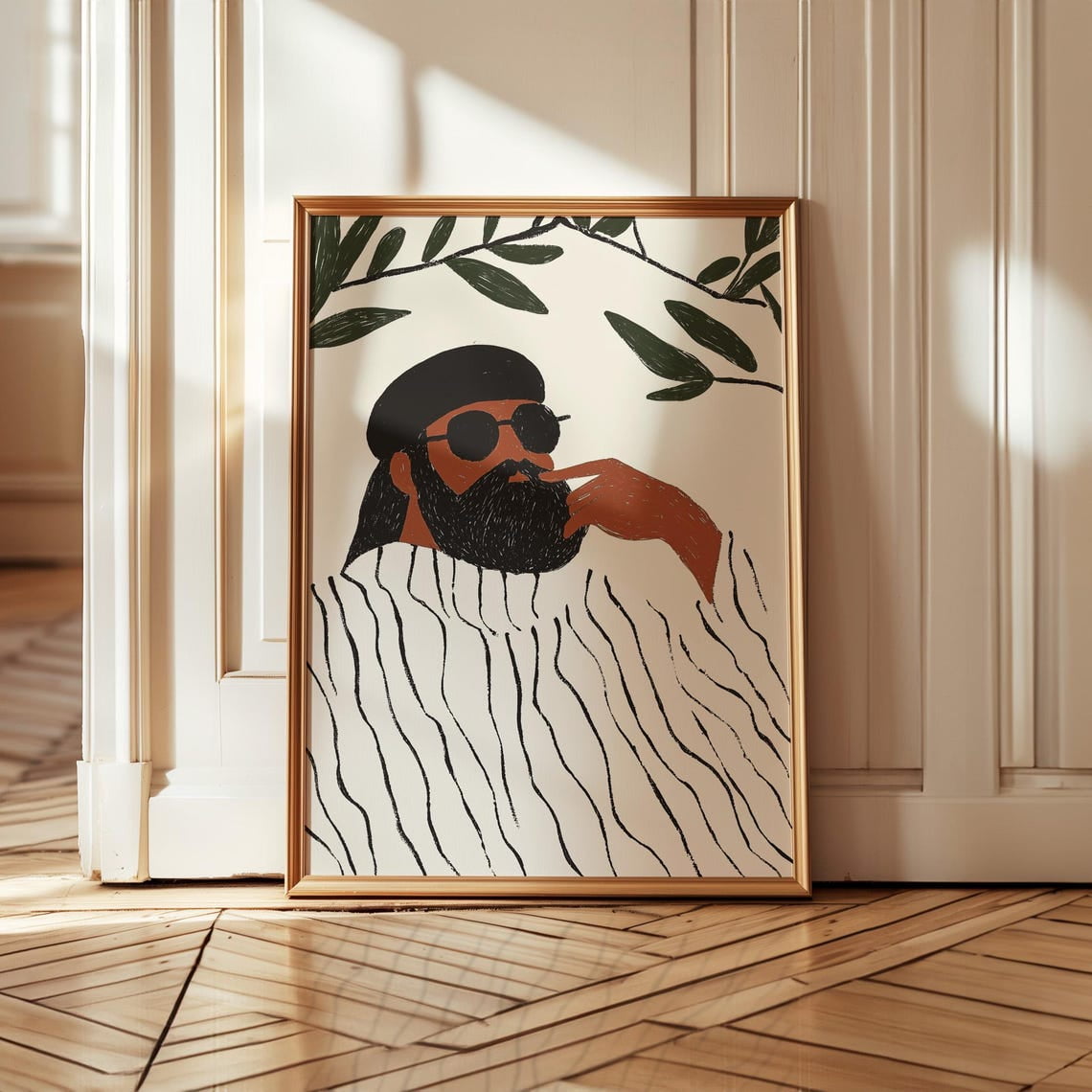 Abstractminimalist Portrait Print Modern Bearded Man In Sunglasses Boho ...