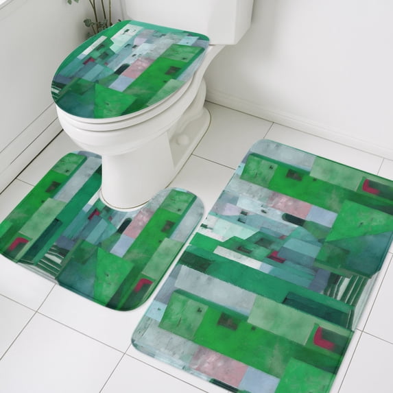 Abstracts Art Bathroom Rugs Set Green Oil Painting Buildings Modern ...