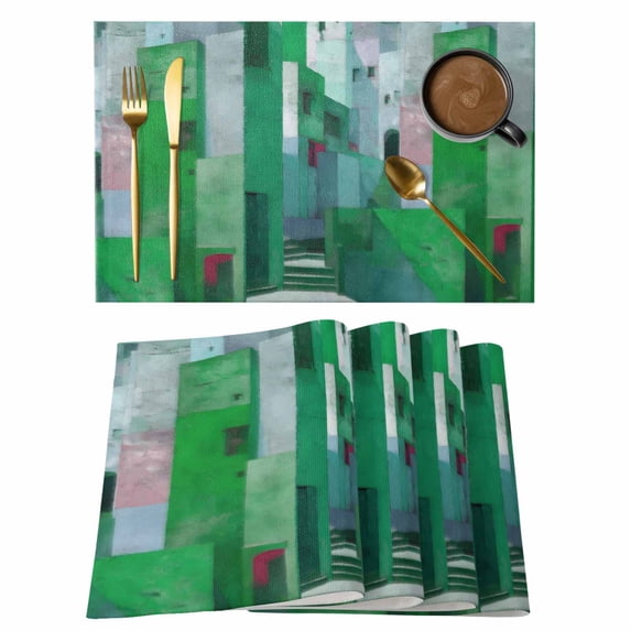 Abstracts Art Cotton Linen Placemats Set of 2, Green Oil Painting ...