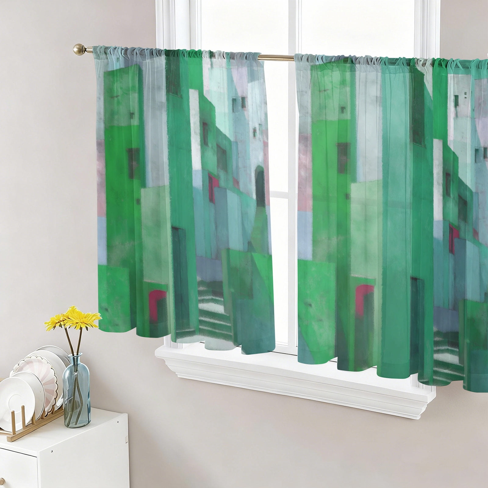 Abstracts Art Sheer Curtains for Living Room Bedroom, Green Oil ...