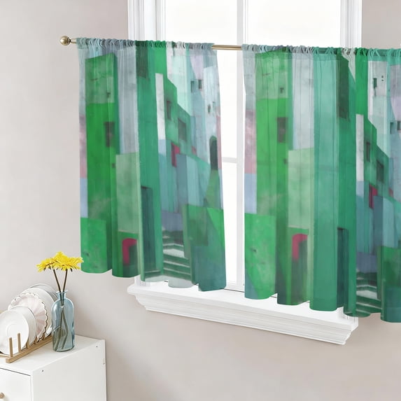 Abstracts Art Sheer Curtains for Living Room Bedroom, Green Oil ...