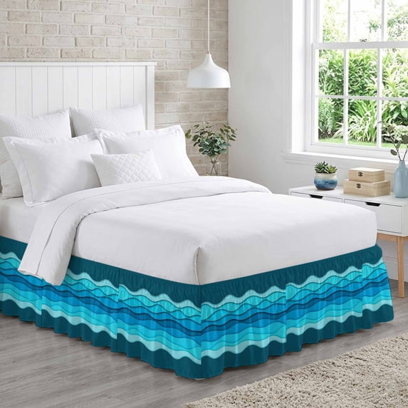 Abstracts Blue Ripple Bed Skirt Queen Size 18 Inch Drop, Gradient Lines ...