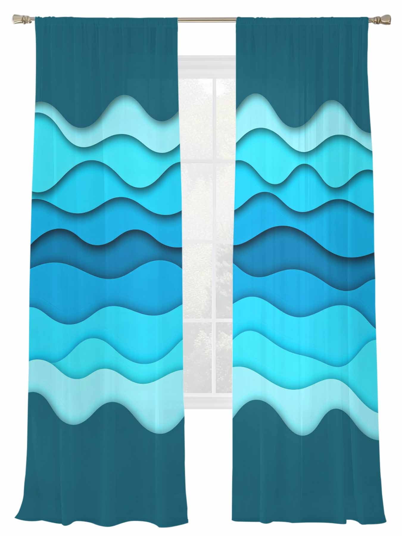 Abstracts Blue Ripple Sheer Curtains for Living Room Bedroom, Light ...
