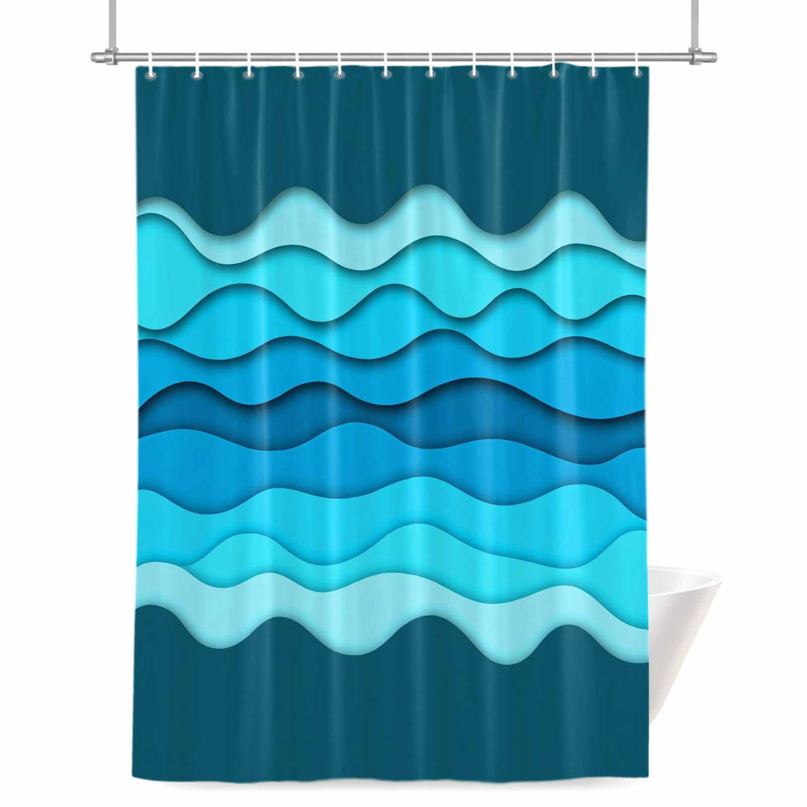 Abstracts Blue Ripple Shower Curtains for Bathroom, Gradient Lines ...