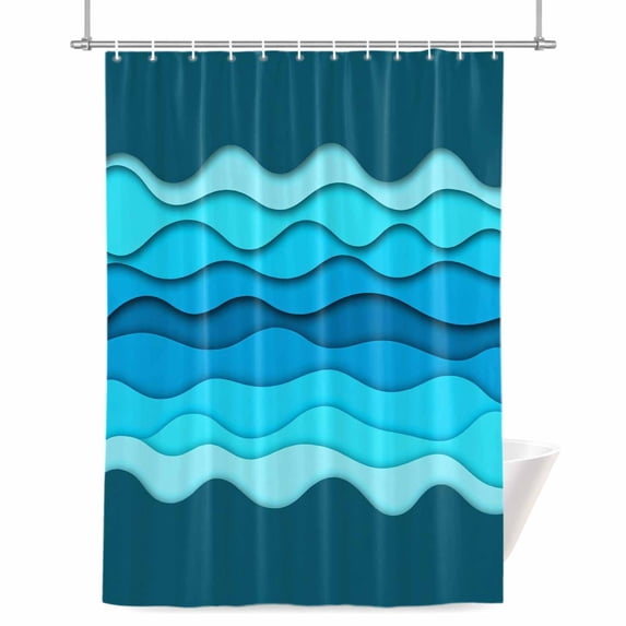 Abstracts Blue Ripple Shower Curtains for Bathroom, Gradient Lines ...