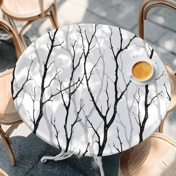 Abstracts Branches Silhouettes Round Fitted Tablecloth with Elastic ...