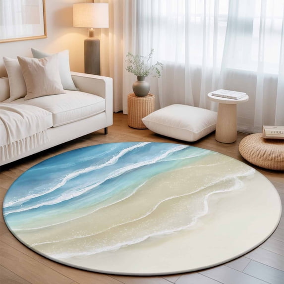 Abstracts Gradients Blue Oceans Waves Round Rug 5ft Brown Beaches ...
