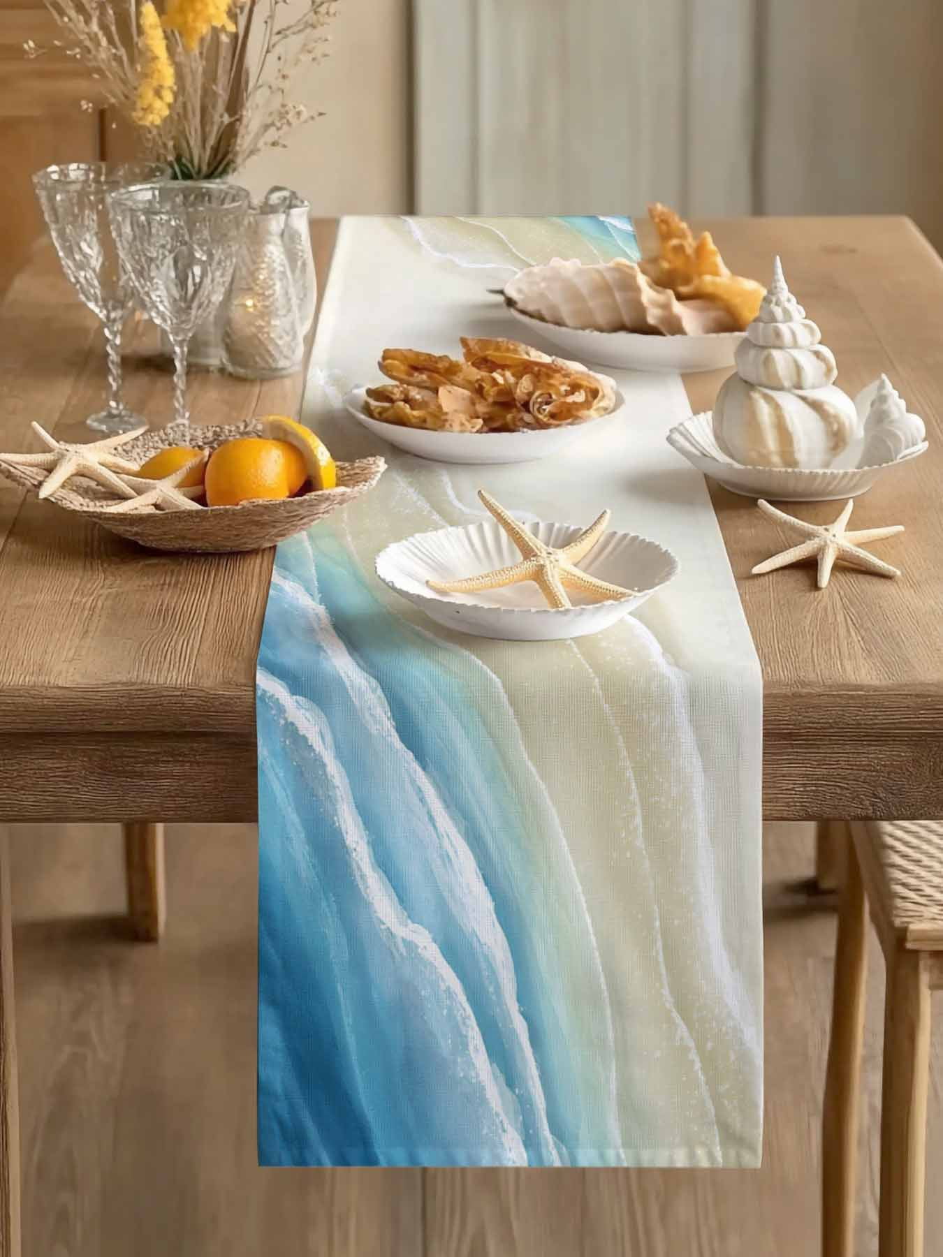 Abstracts Gradients Blue Oceans Waves Table Runner 13x90in Non-Slip ...