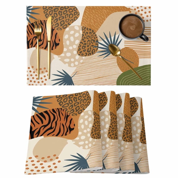 Abstracts Leopard Print Cotton Linen Placemats Set of 2, Palm Leaf ...