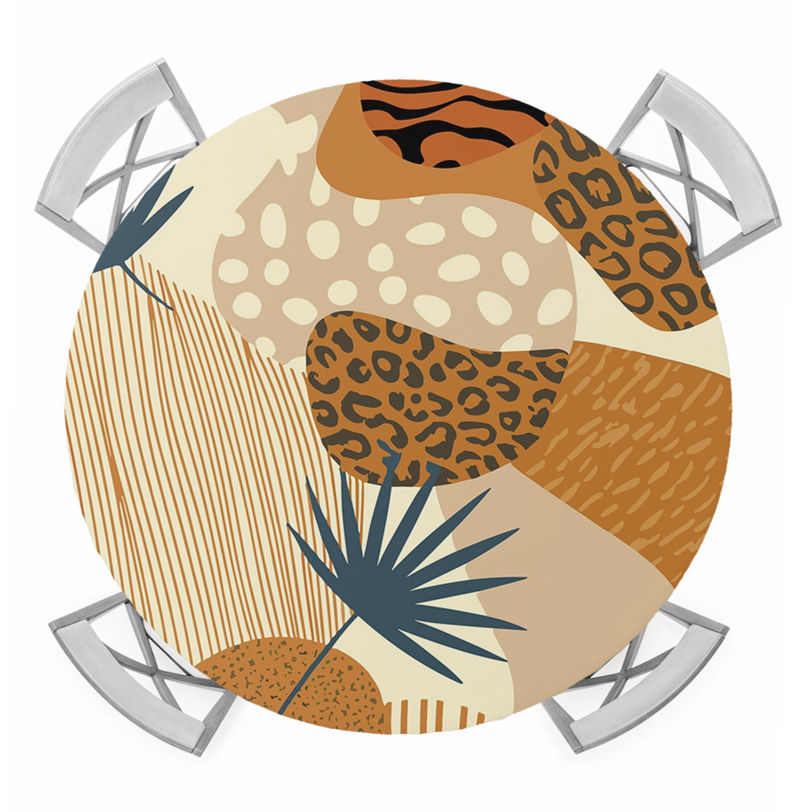 Abstracts Leopard Print Round Table Cover, Palm Leaf Brown Line Modern ...