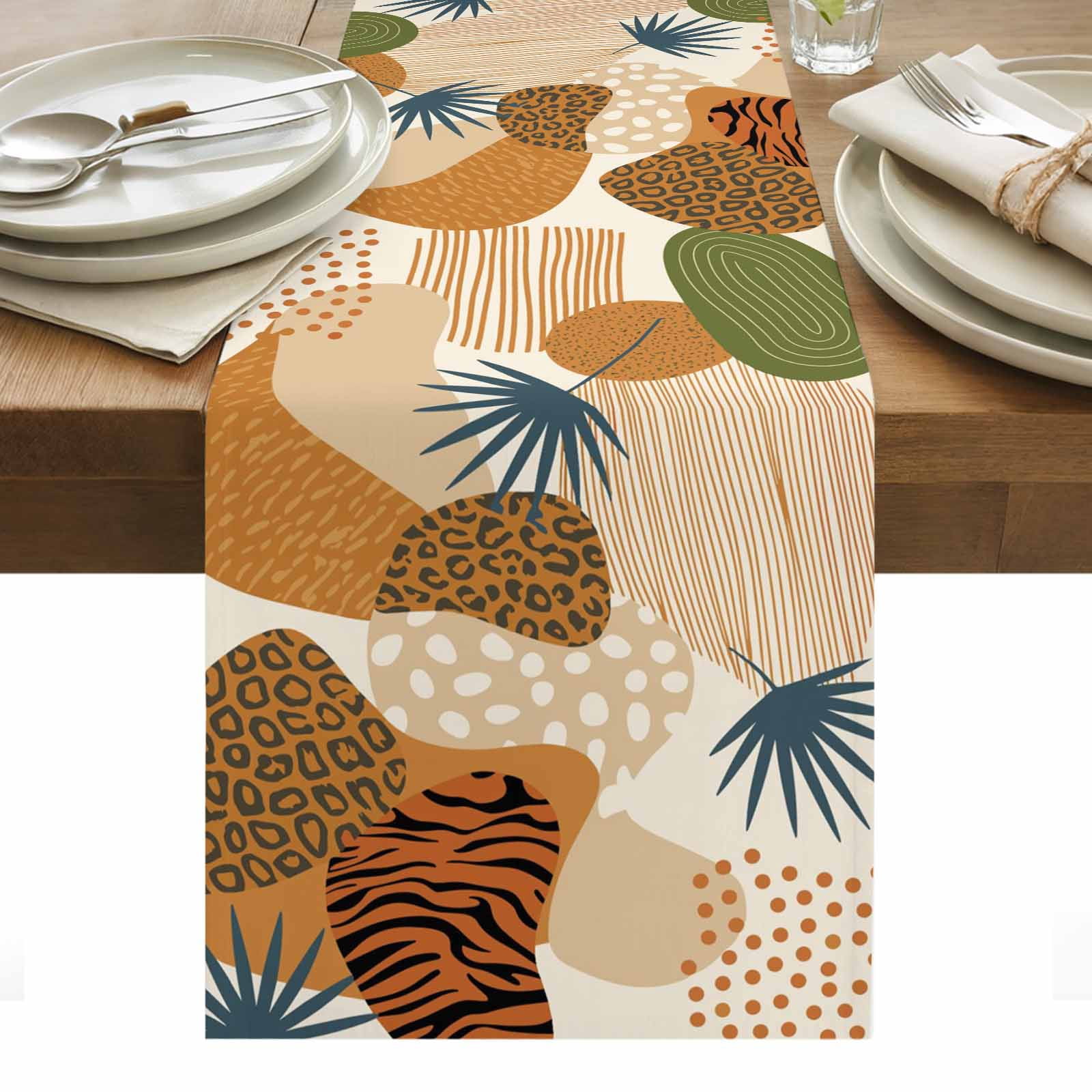 Abstracts Leopard Print Table Runner 13 x 36 Inch, Palm Leaf Brown Line ...