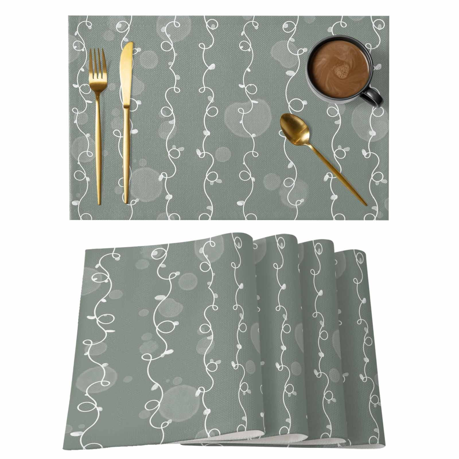 Abstracts Lines Cotton Linen Placemats Set of 6, Vintage Leaf Vines ...