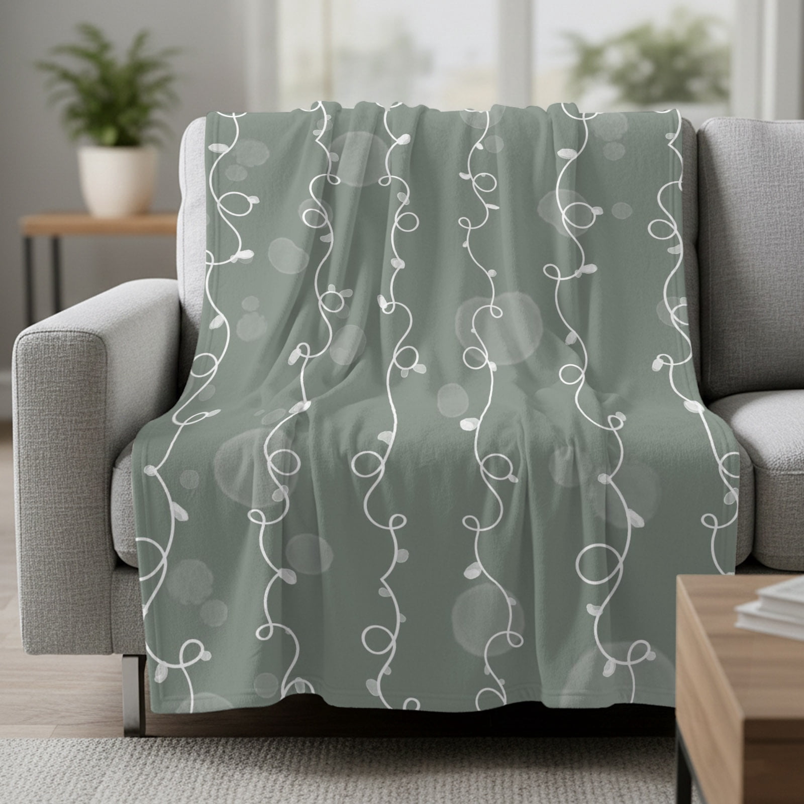 Abstracts Lines Fleece Throw Blanket Vintage Leaf Vines Gray Green ...