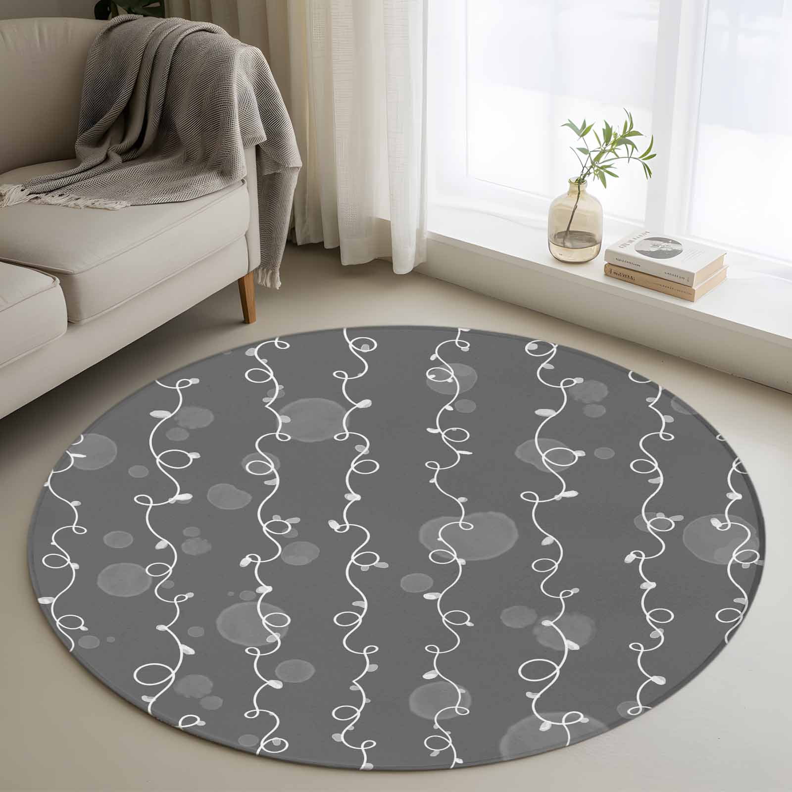 Abstracts Lines Round Area Rugs 3 ft, Vintage Leaf Vines Gray Country ...