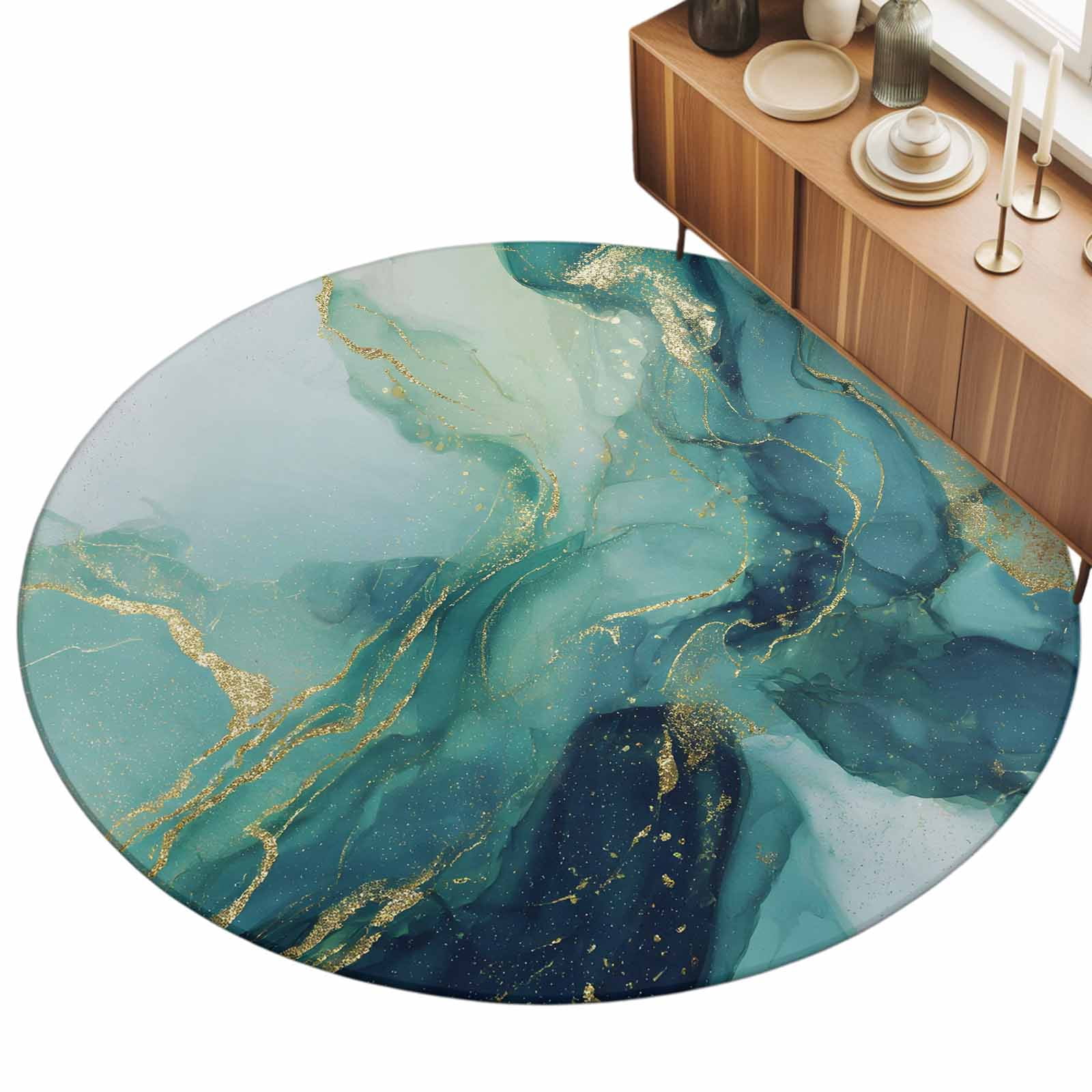 Abstracts Marble Area Rug, Teal Green Ombre Stone Glod Crack Texture ...