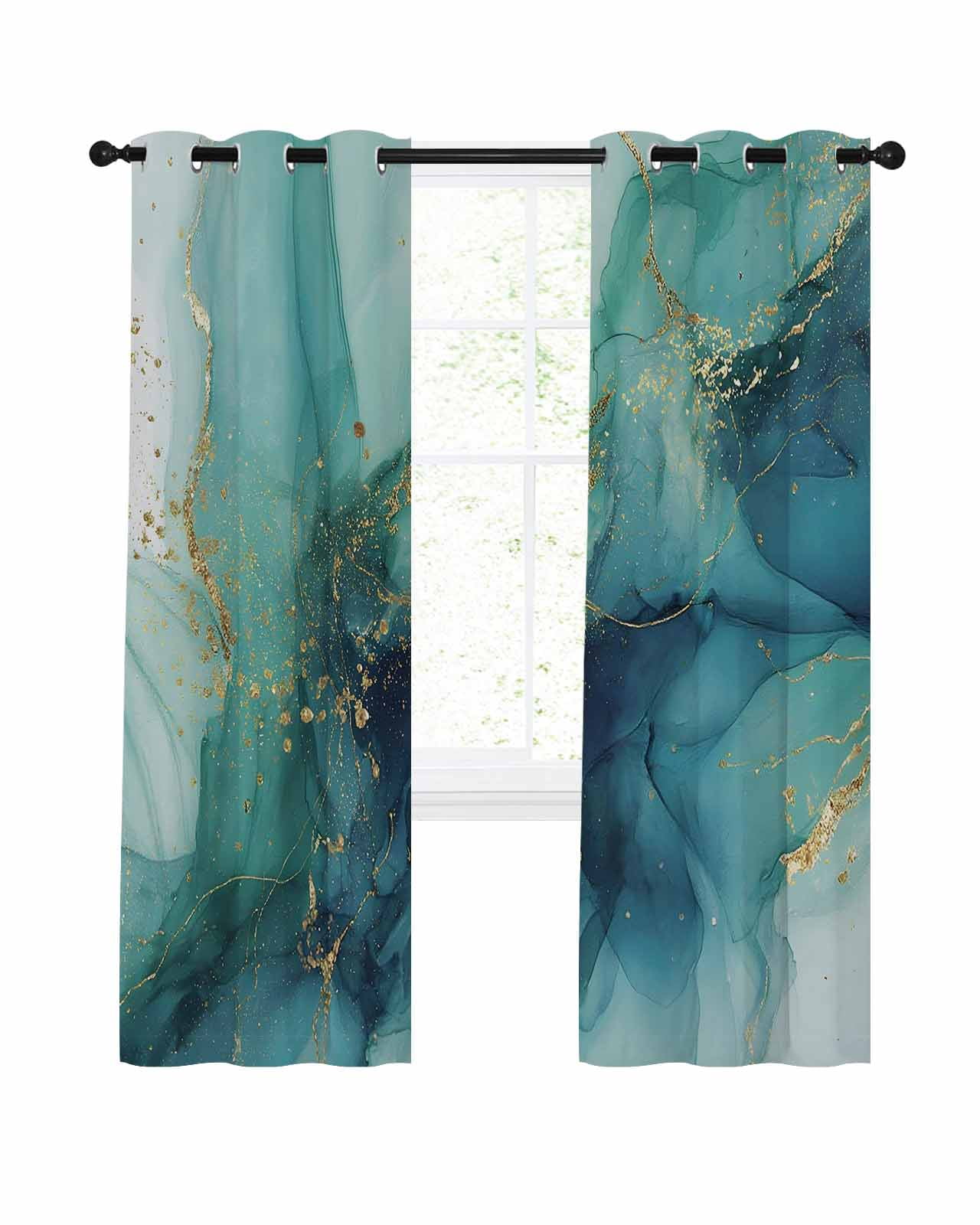 Abstracts Marble Blackout Curtains for Bedroom Living Room, Teal Green ...