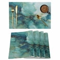 Abstracts Marble Cotton Linen Placemats Set of 4, Teal Green Glod Ombre ...