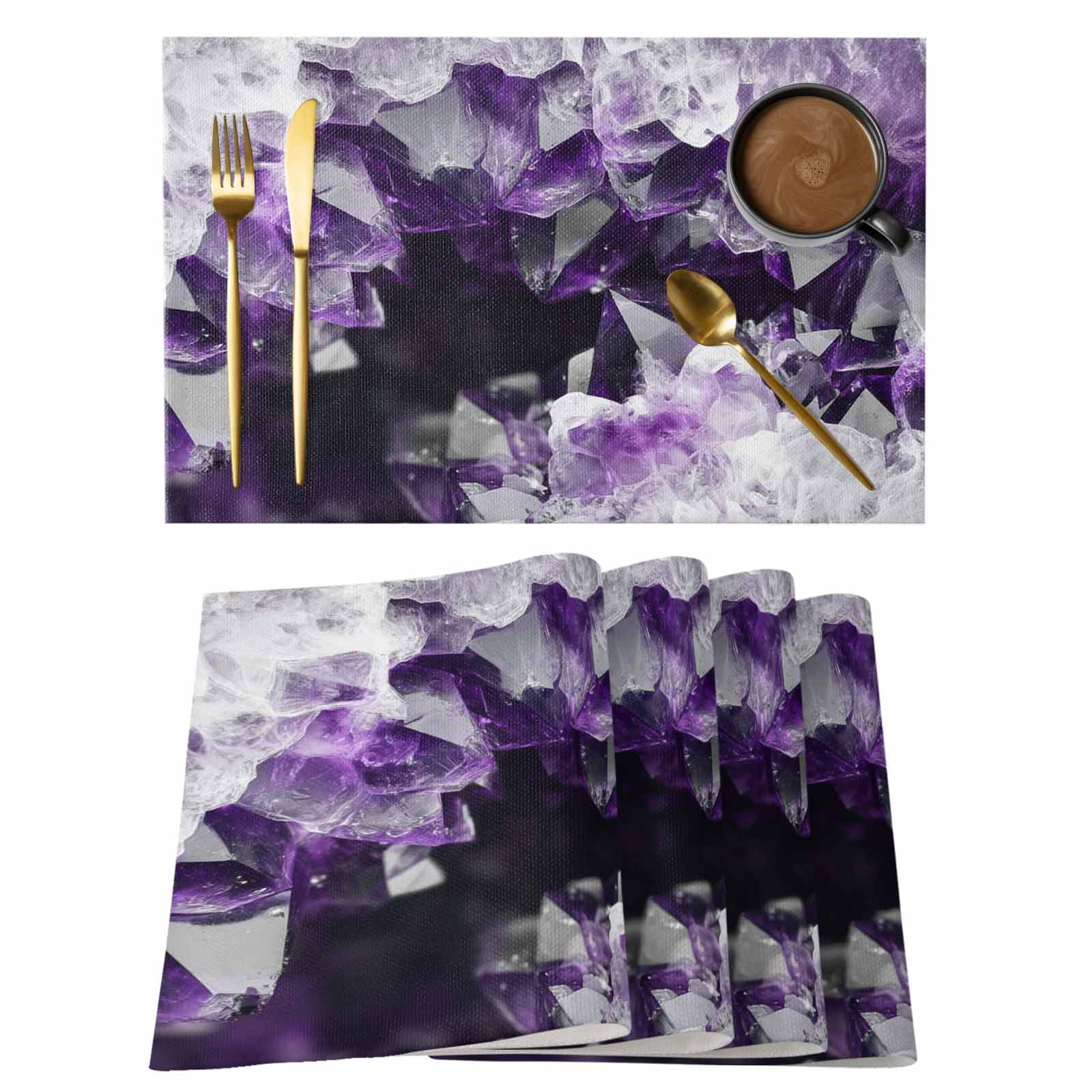 Abstracts Marble Cotton Linen Placemats Set of 8, Purple White Gradient ...