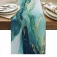 Abstracts Marble Cotton Linen Table Runner Teal Green Ombre Stone Glod ...