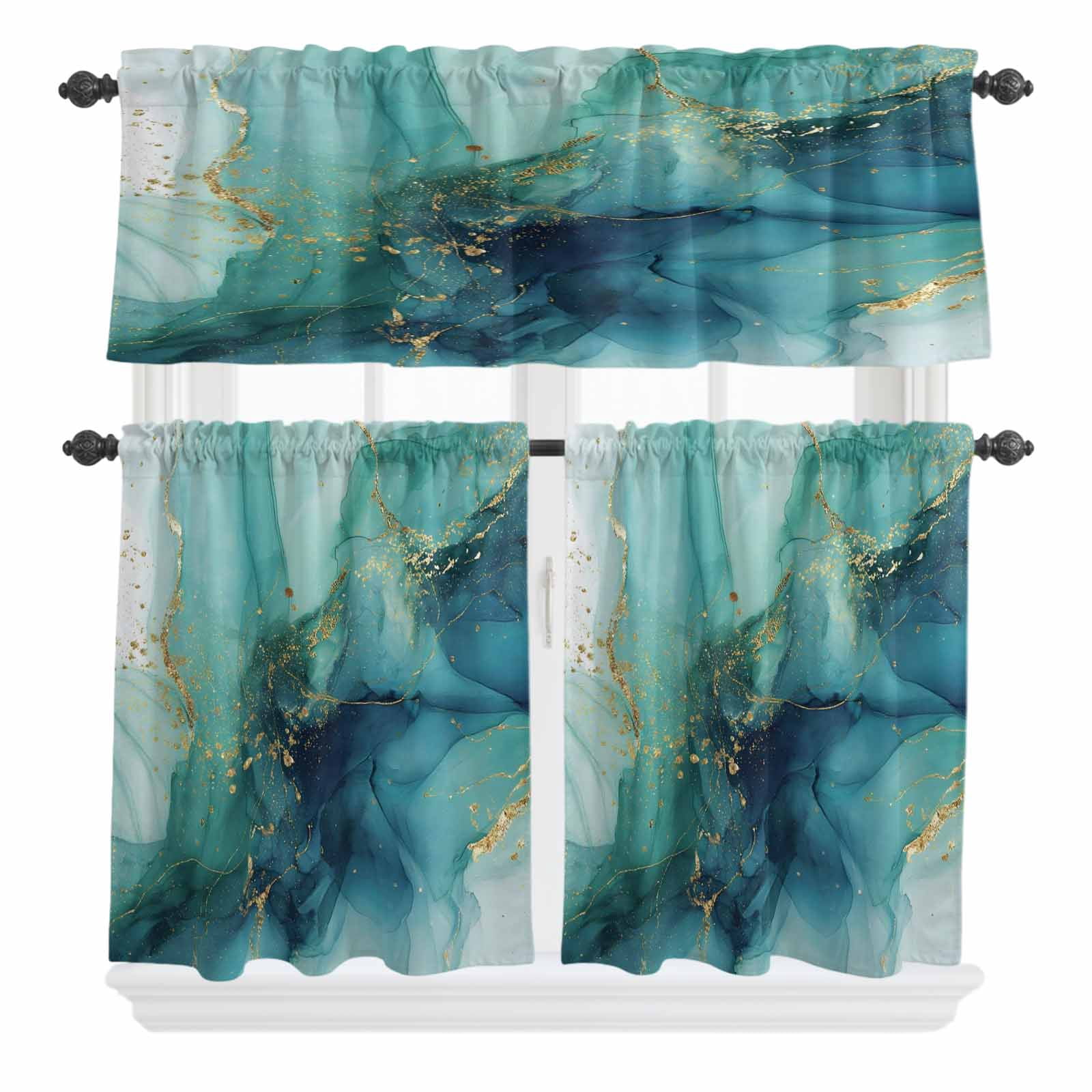 Abstracts Marble Curtain Valances Set Teal Green Glod Ombre Stone ...
