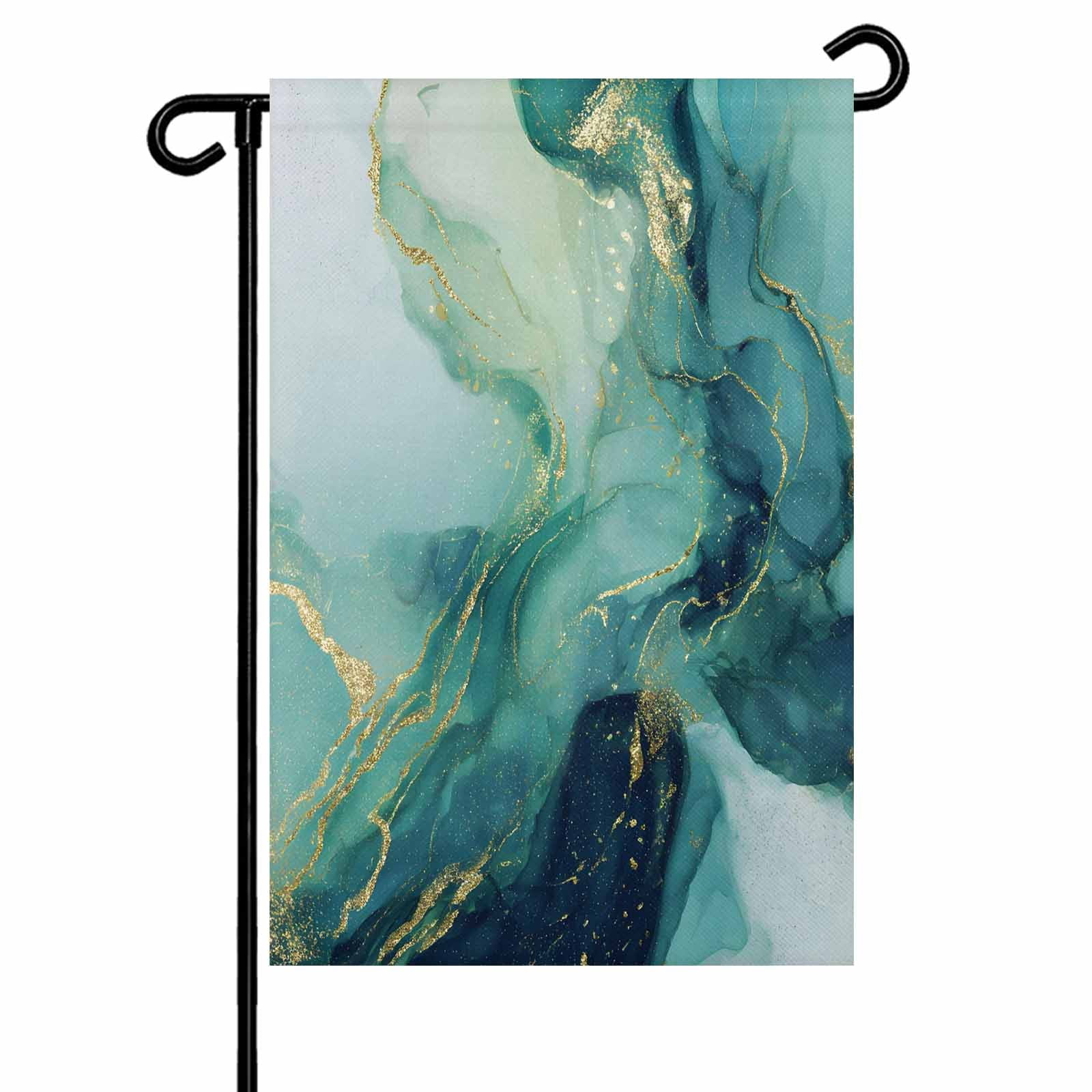 Abstracts Marble Garden Flag 12x18 Inch Teal Green Ombre Stone Glod ...