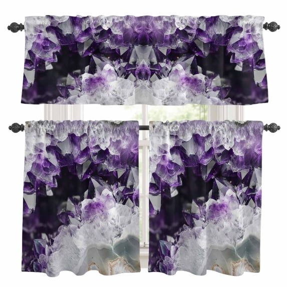 Abstracts Marble Kitchen Curtains Set for Windows, Purple White ...
