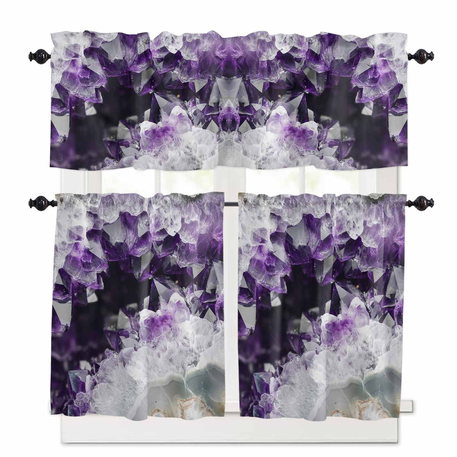 Abstracts Marble Kitchen Curtains Valance and Tier Set Purple White ...