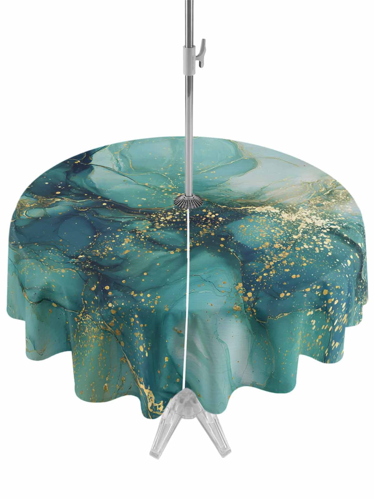 Abstracts Marble Round Outdoor Tablecloth with Umbrella Hole Teal Green ...