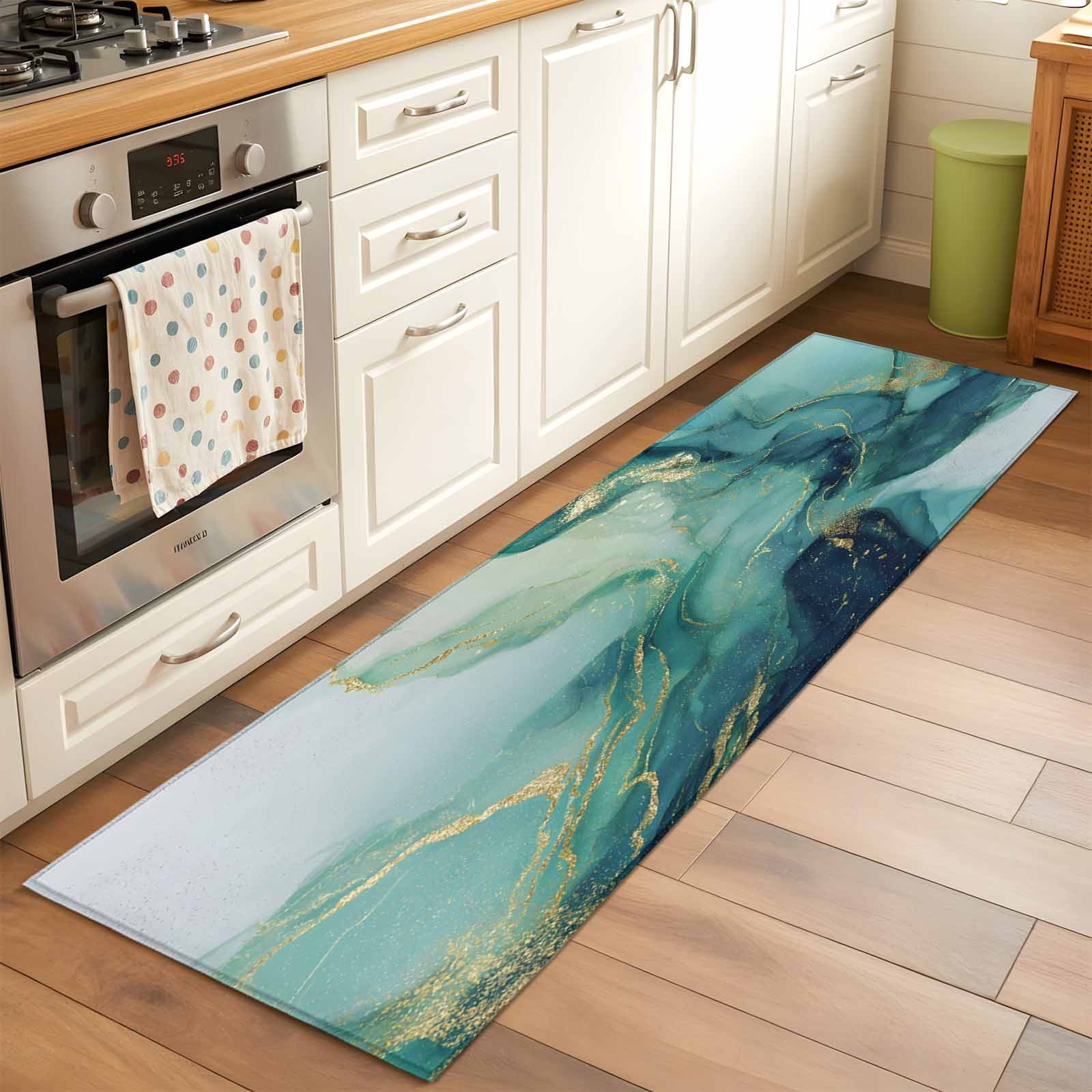 Abstracts Marble Runner Rugs 2x6 ft Teal Green Ombre Stone Glod Crack ...