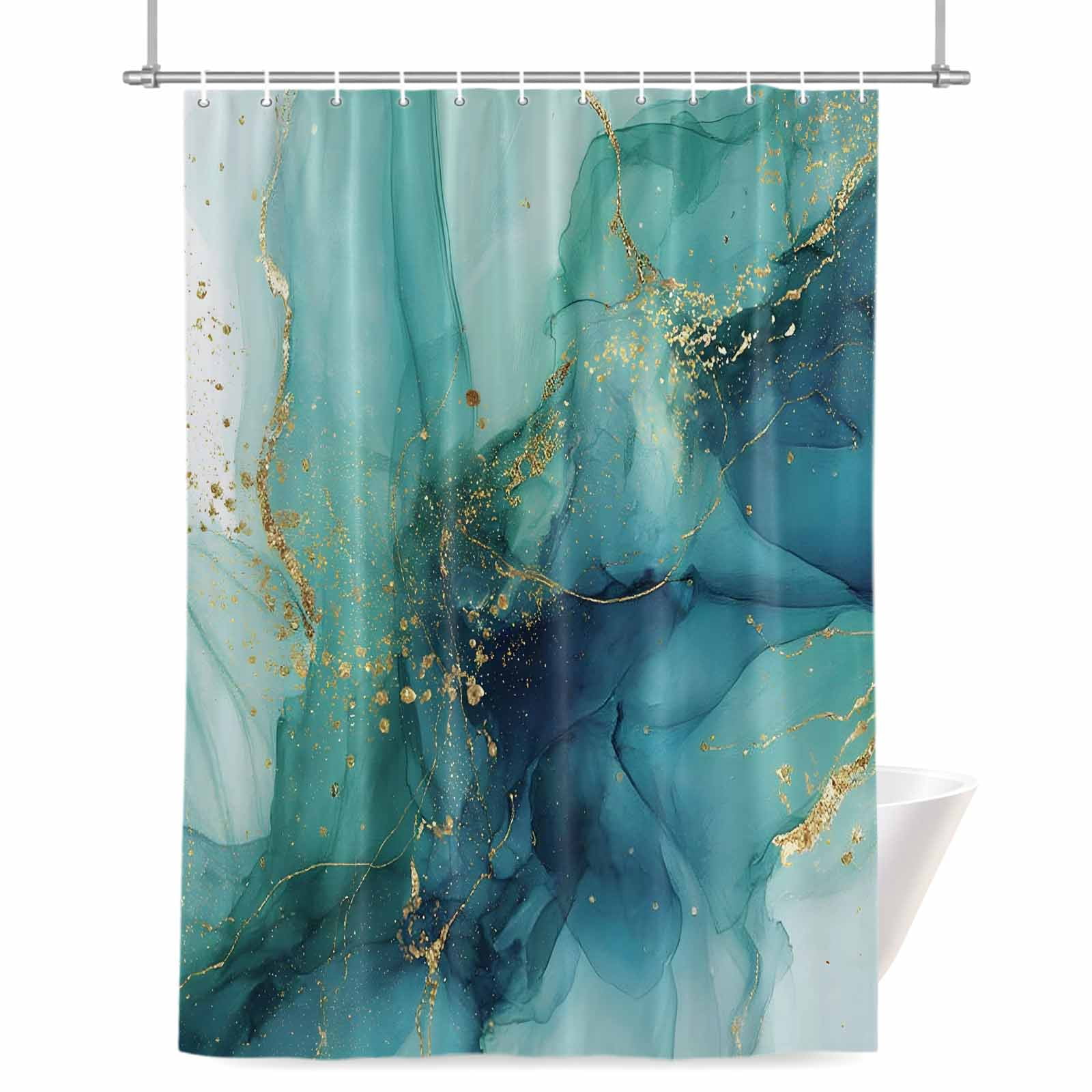 Abstracts Marble Shower Curtains for Bathroom, Teal Green Glod Ombre ...